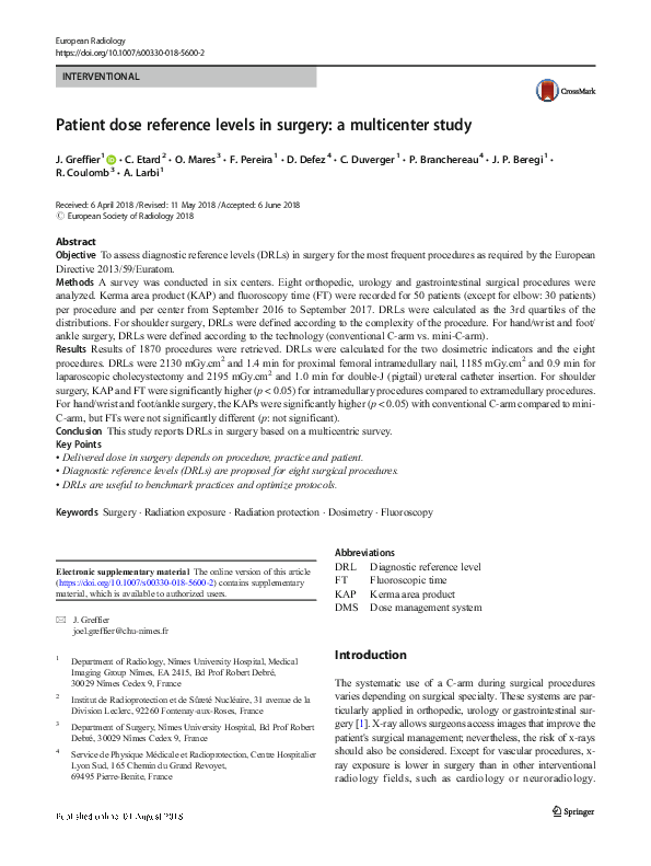(PDF) Patient dose reference levels in surgery: a multicenter study