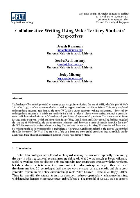 (PDF) Using Wiki : Tertiary Students ’ Perspectives