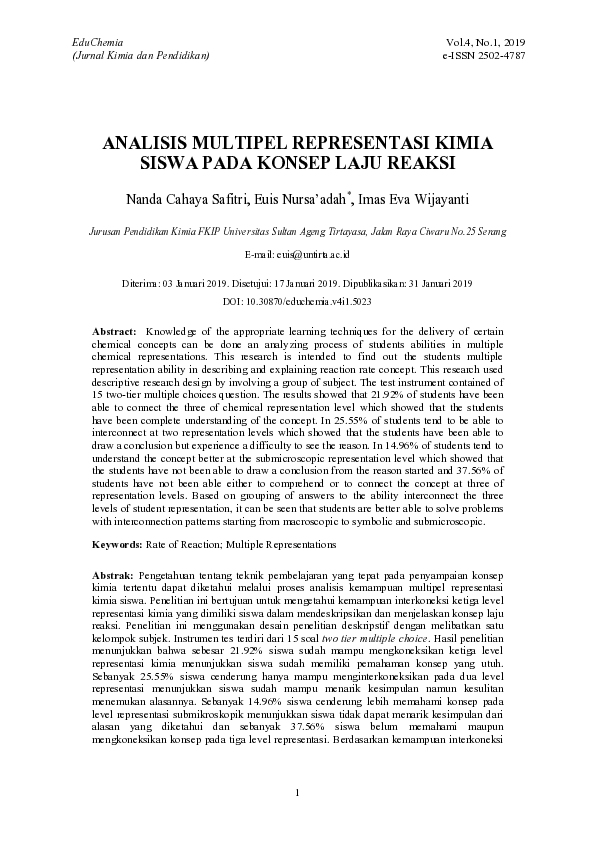(PDF) Analisis Multipel Representasi Kimia Siswa pada Konsep Laju Reaksi