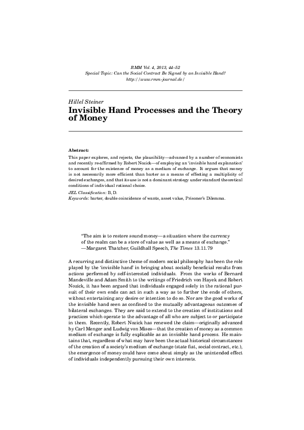 (PDF) Invisible Hand Processes and the Theory of Money