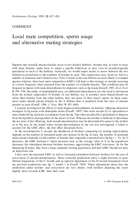 (PDF) Local mate competition, sperm usage and alternative mating ...