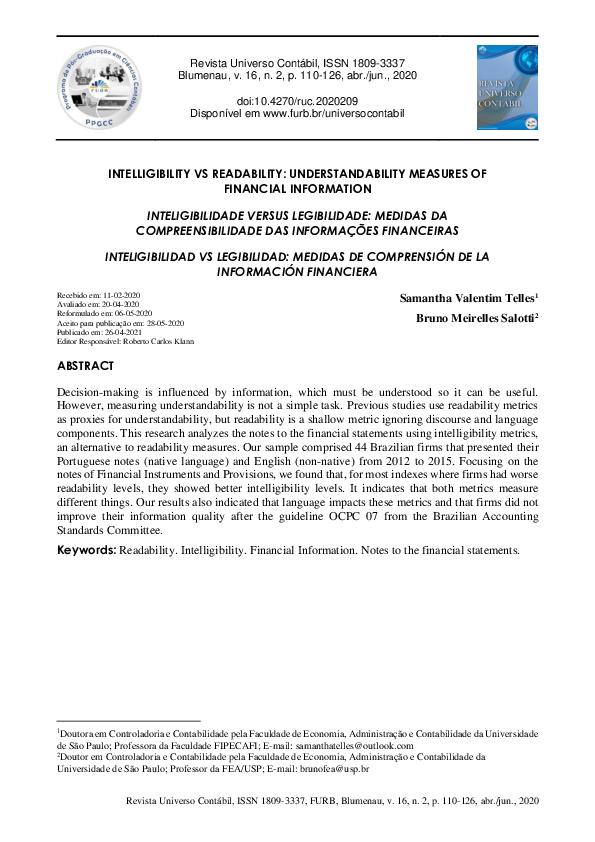 (PDF) Intelligibility vs Readability: Understandability Measures of ...