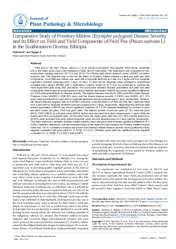 (PDF) Comparative Study of Powdery Mildew (Erysiphe polygoni) Disease ...