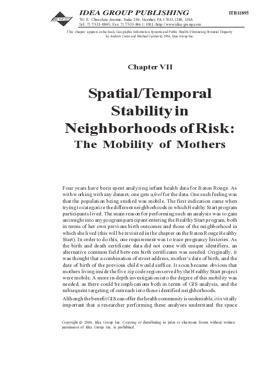 (PDF) Spatial/Temporal Stability in Neighborhoods of Risk