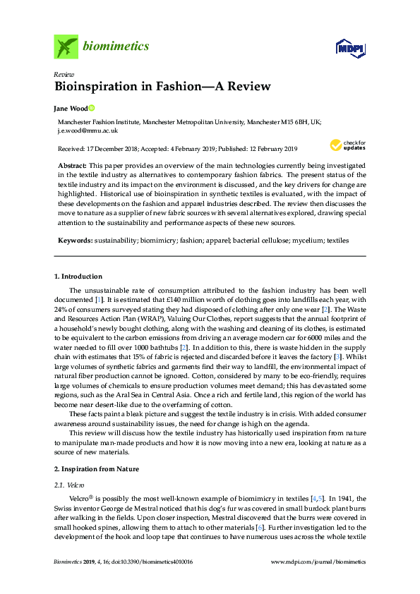 (PDF) Bioinspiration in Fashion—A Review