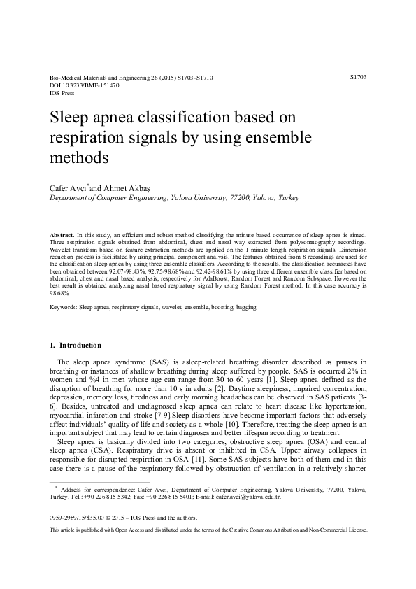 (PDF) Sleep apnea classification based on respiration signals by using ensemble methods