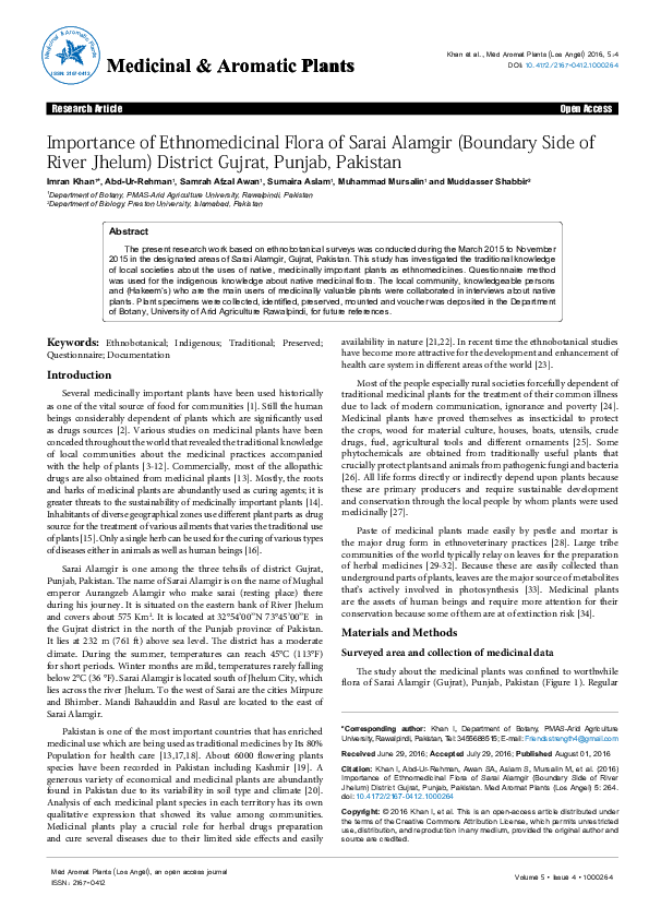 (PDF) Importance of Ethnomedicinal Flora of Sarai Alamgir (Boundary ...