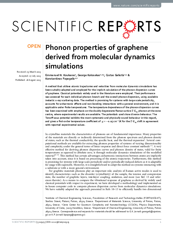 (PDF) Phonon properties of graphene derived from molecular dynamics simulations