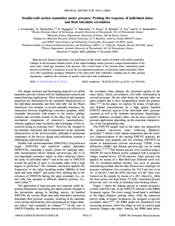 (PDF) Double-wall carbon nanotubes under pressure: Probing the response ...