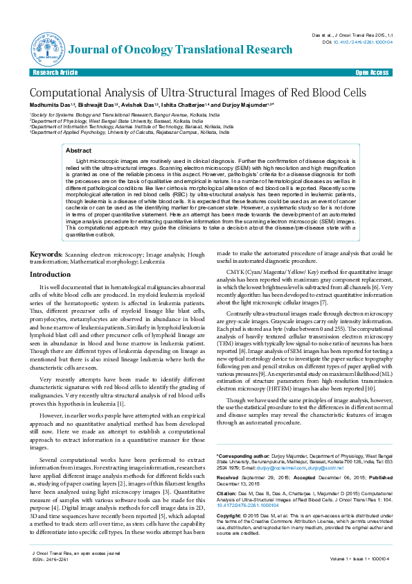 (PDF) Computational Analysis of Ultra-Structural Images of Red Blood Cells