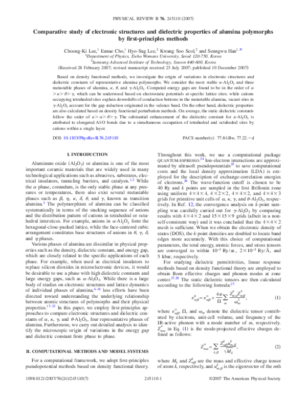 (PDF) Comparative study of electronic structures and dielectric properties of alumina polymorphs ...