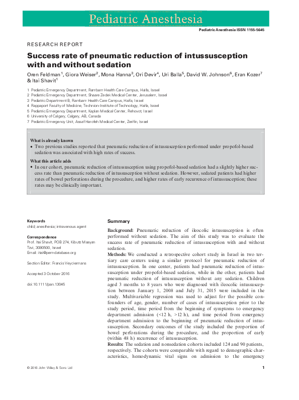 (PDF) Success rate of pneumatic reduction of intussusception with and ...