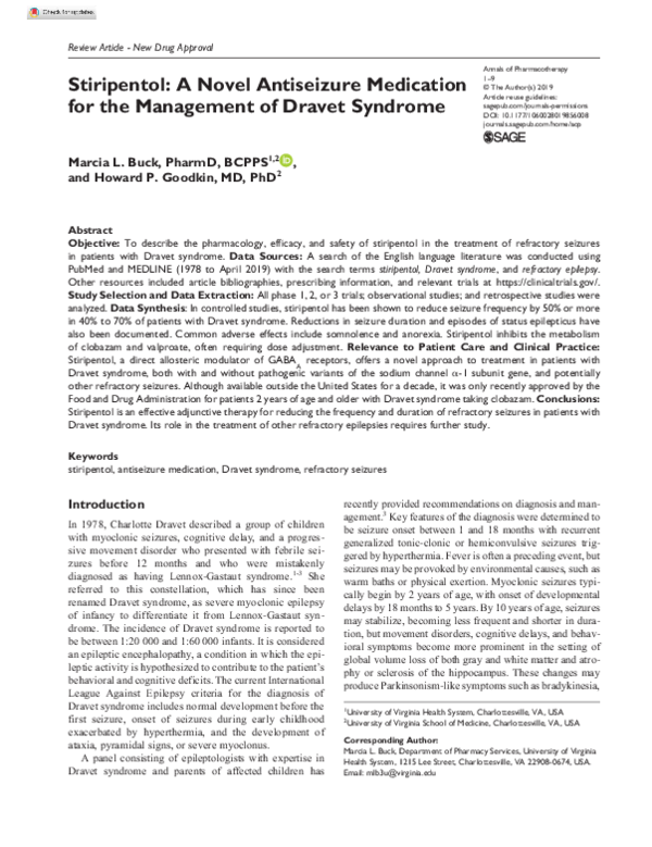 (PDF) Stiripentol: A Novel Antiseizure Medication for the Management of ...