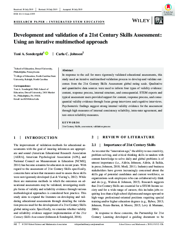 (PDF) Development and validation of a 21st Century Skills Assessment ...