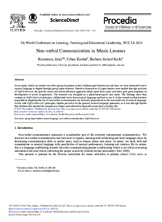 (PDF) Non-verbal Communication in Music Lessons