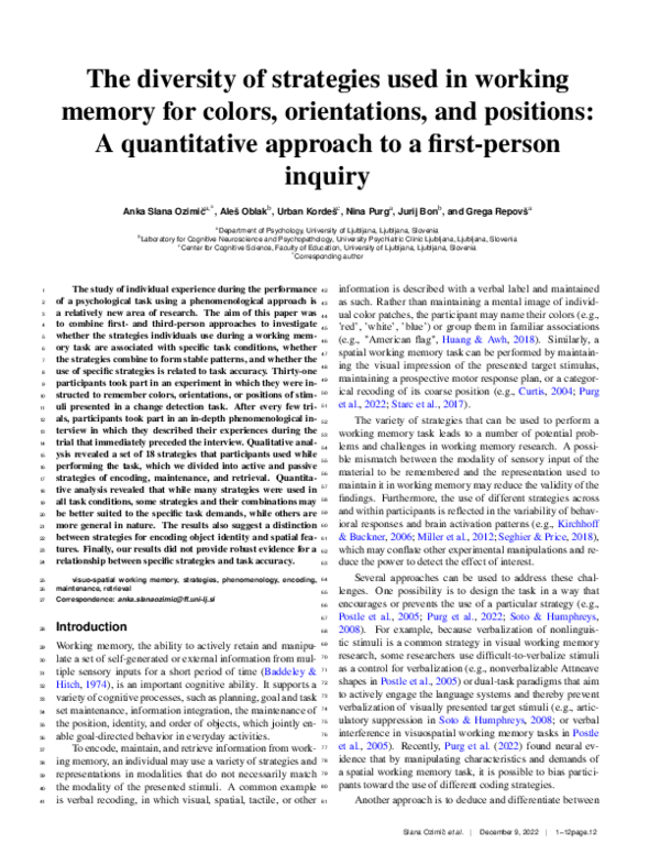 (PDF) The diversity of strategies used in working memory for colors ...
