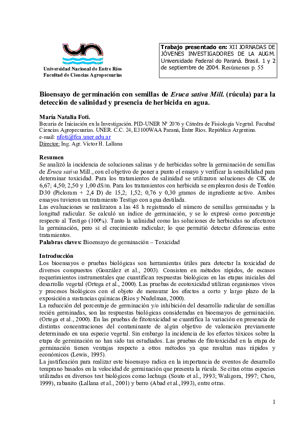 (PDF) Bioensayo de Germinación con Semillas de Eruca Sativa Mill. para ...