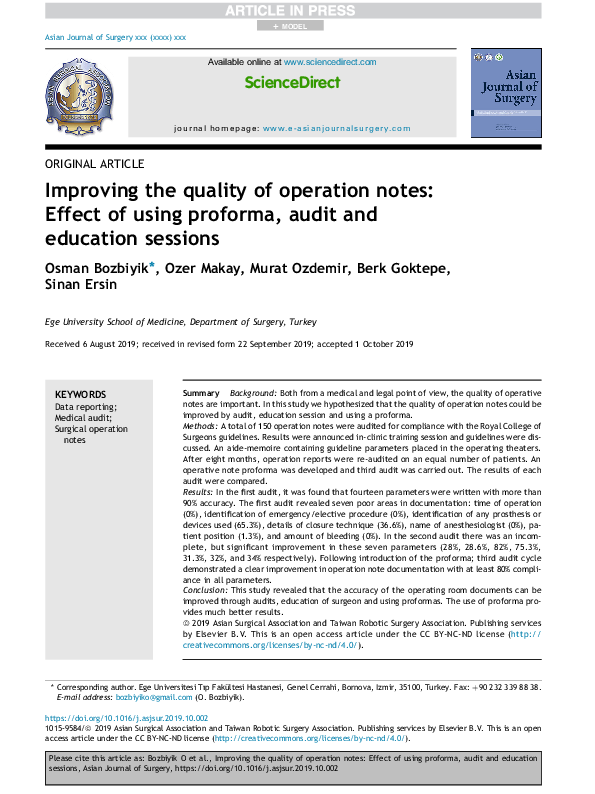 (PDF) Improving the quality of operation notes: Effect of using ...