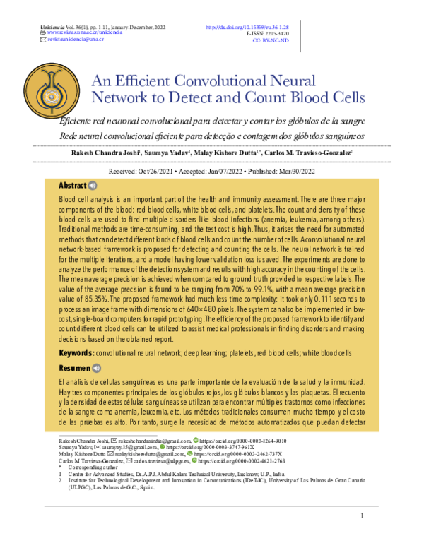 (PDF) An Efficient Convolutional Neural Network to Detect and Count Blood Cells