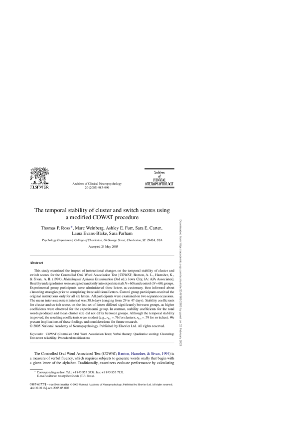 (PDF) The temporal stability of cluster and switch scores using a ...