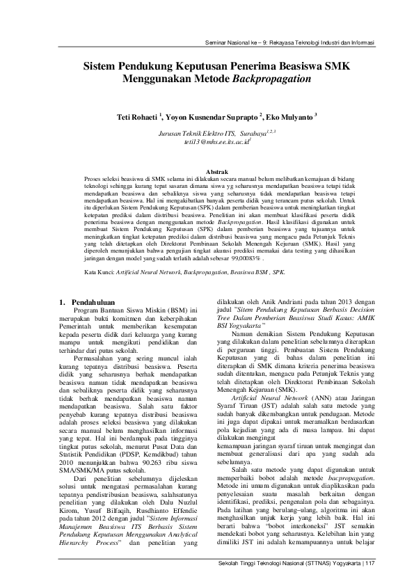 (PDF) Sistem Pendukung Keputusan Penerima Beasiswa SMK Menggunakan Metode Backpropagation
