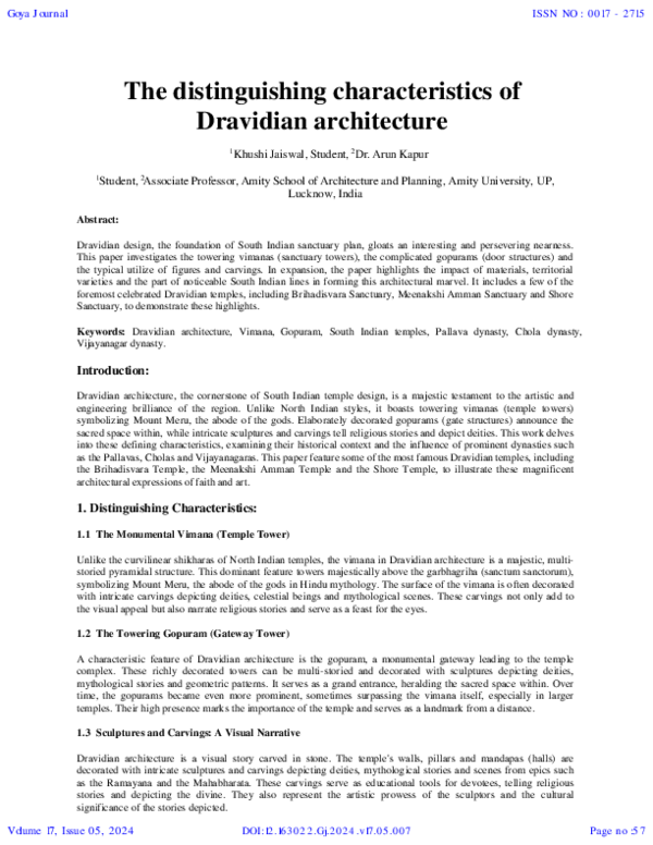 (PDF) The distinguishing characteristics of Dravidian architecture