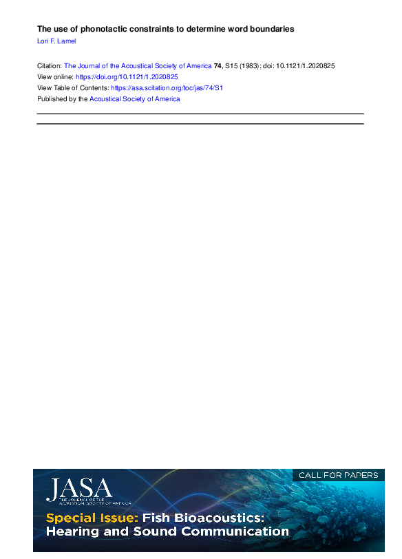 (PDF) The use of phonotactic constraints to determine word boundaries