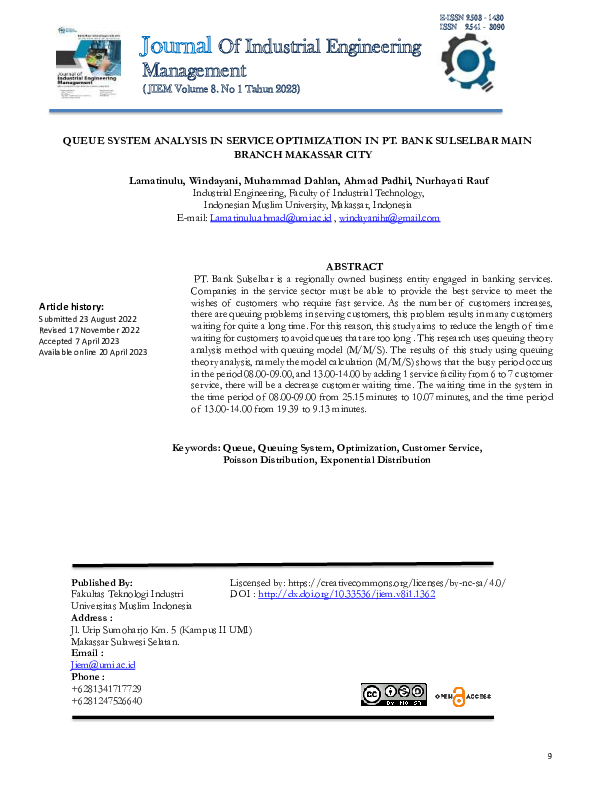 (PDF) Queue System Analysis in Service Optimization in Pt. Bank ...