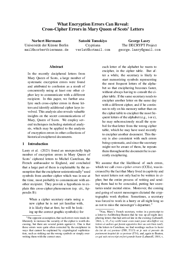 (PDF) What Encryption Errors Can Reveal: Cross-Cipher Errors in Mary ...