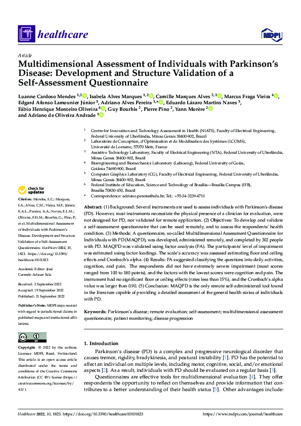 (PDF) Multidimensional Assessment of Individuals with Parkinson’s Disease: Development and ...