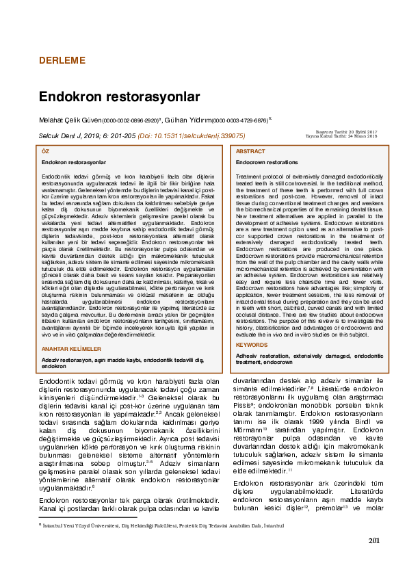(PDF) Endokron restorasyonlar