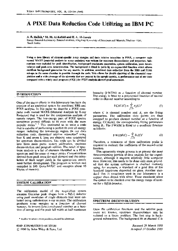(PDF) A PIXE data reduction code utilizing an IBM PC
