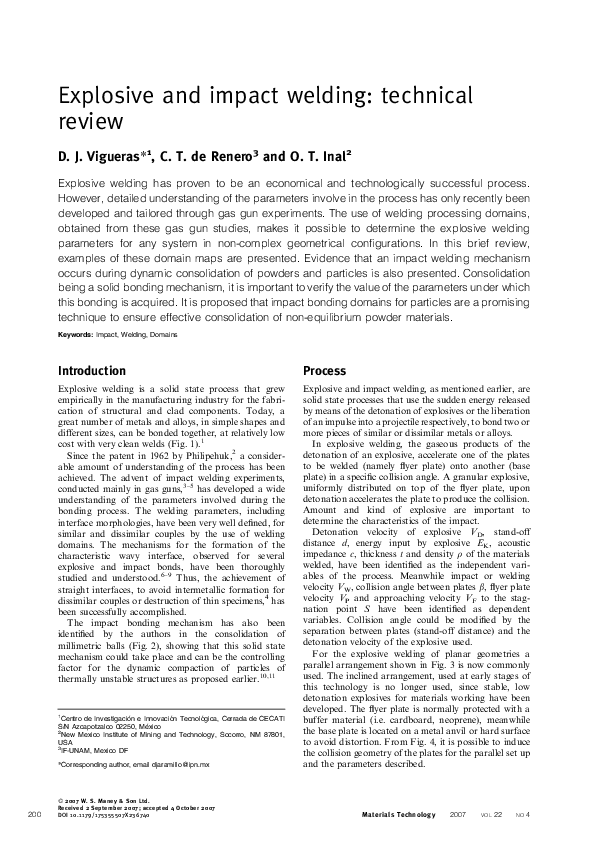 (PDF) Explosive and impact welding: technical review