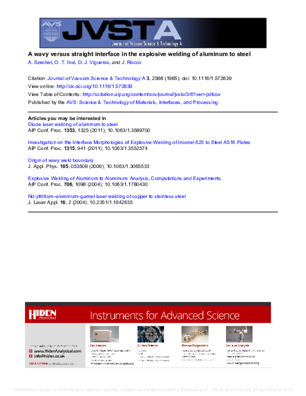 (PDF) A wavy versus straight interface in the explosive welding of ...
