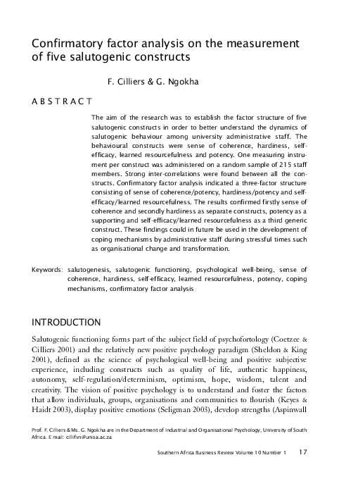 (PDF) Confirmatory factor analysis on the measurement of five salutogenic constructs