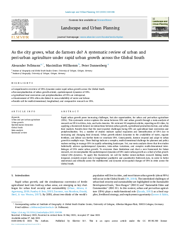 (PDF) As the city grows, what do farmers do? A systematic review of ...