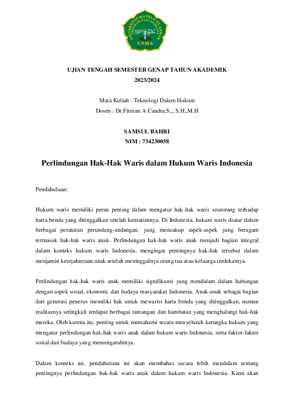 (PDF) Perlindungan Hak-Hak Waris dalam Hukum Waris Indonesia