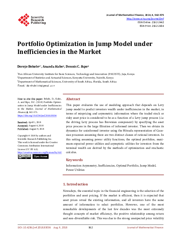(PDF) Portfolio Optimization in Jump Model under Inefficiencies in the Market