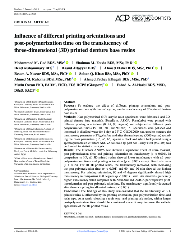 (PDF) Influence of different printing orientations and post-polymerization time on the ...