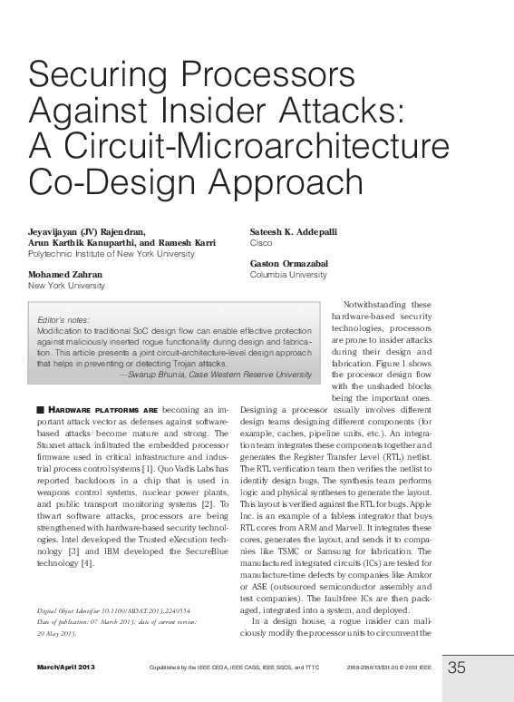 (PDF) Securing Processors Against Insider Attacks: A Circuit-Microarchitecture Co-Design ...
