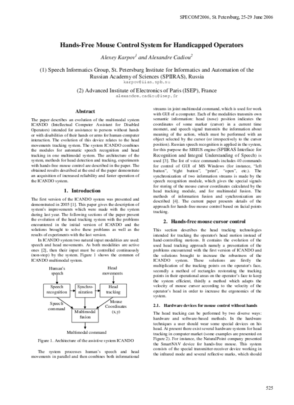(PDF) Hands-free mouse control system for handicapped operators