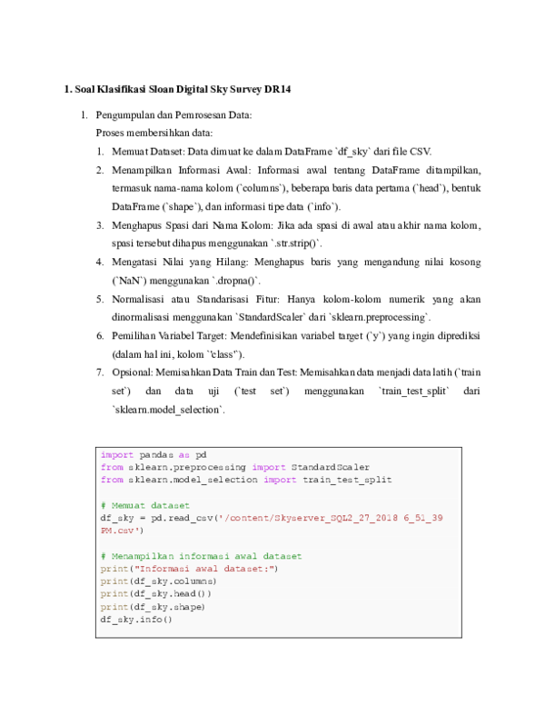 (PDF) Soal Klasifikasi Sloan Digital Sky Survey DR14 | Vika Rani - Academia.edu