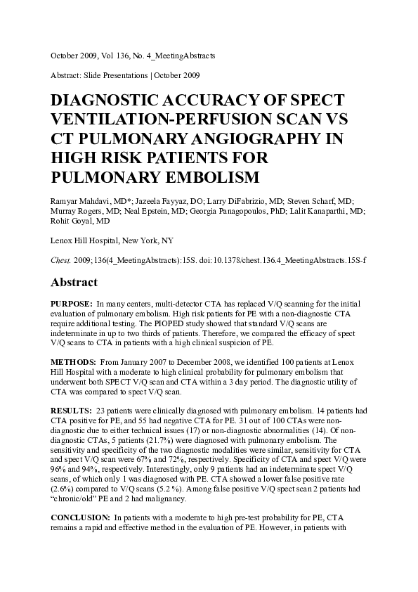 (PDF) SPECT V/Q Scan vs. CTA for Pulmonary Embolism
