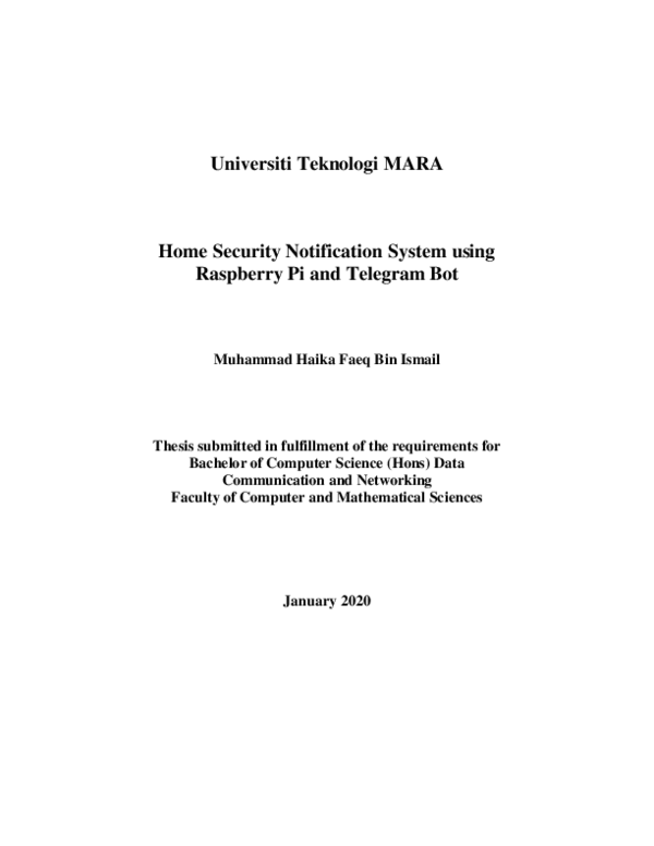 (PDF) Home security notification system using raspberry Pi and telegram bot / Muhammad Haika ...