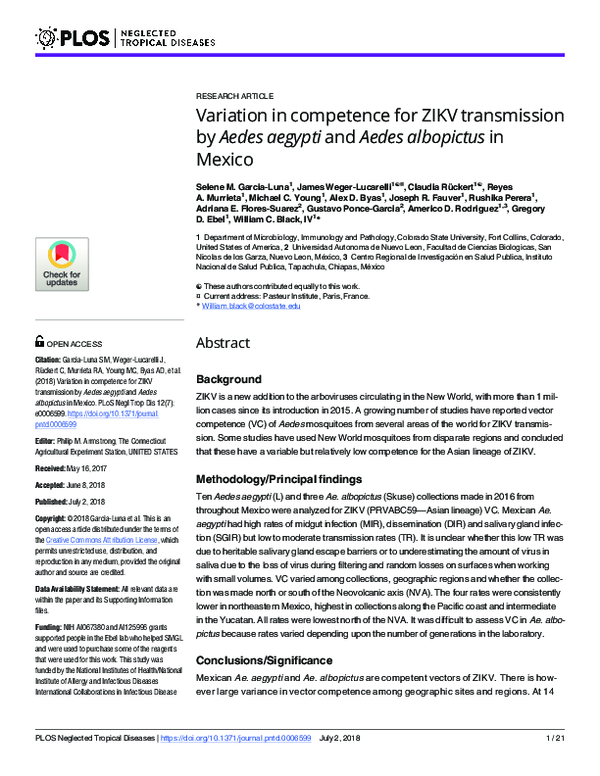(PDF) Variation in competence for ZIKV transmission by Aedes aegypti ...