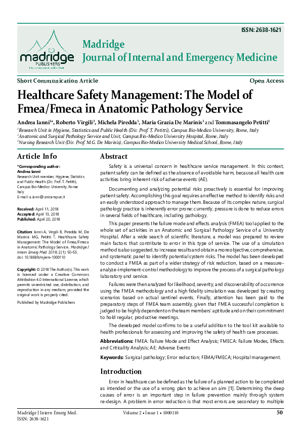 (PDF) Healthcare Safety Management: The Model of Fmea/Fmeca in Anatomic ...