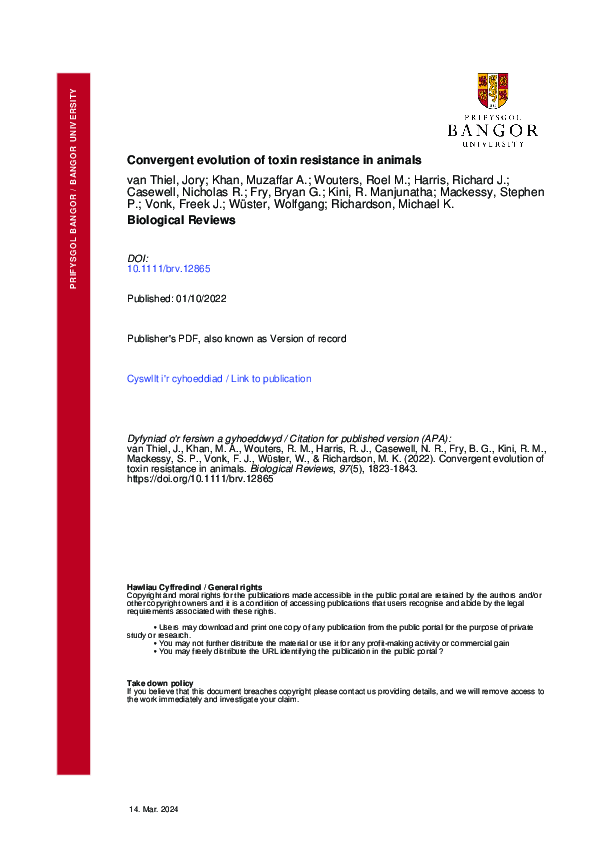 (PDF) Convergent evolution of toxin resistance in animals (PDF) Convergent evolution of toxin resistance in animals