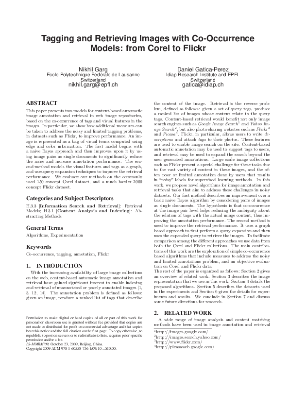 (PDF) Tagging and retrieving images with co-occurrence models