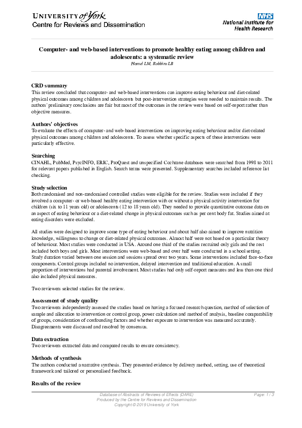 (PDF) Computer- and web-based interventions to promote healthy eating among children and ...