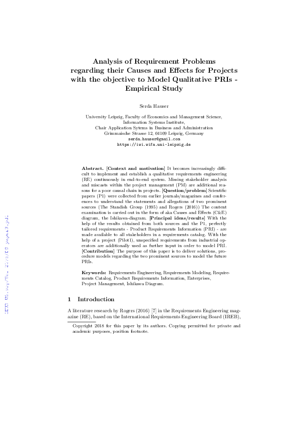 (PDF) Analysis of Requirement Problems Regarding their Causes and ...